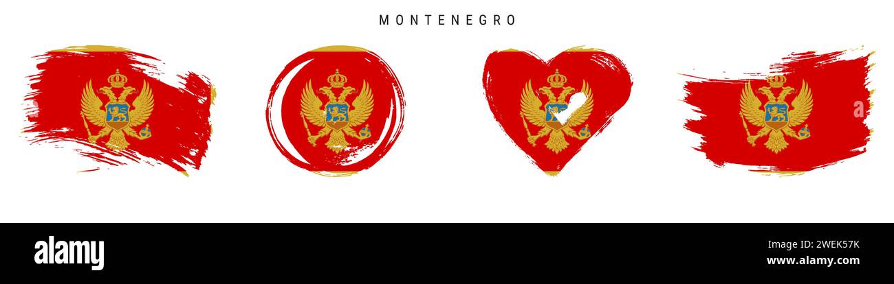 Montenegro hand drawn grunge style flag icon set. Montenegrin banner in ...