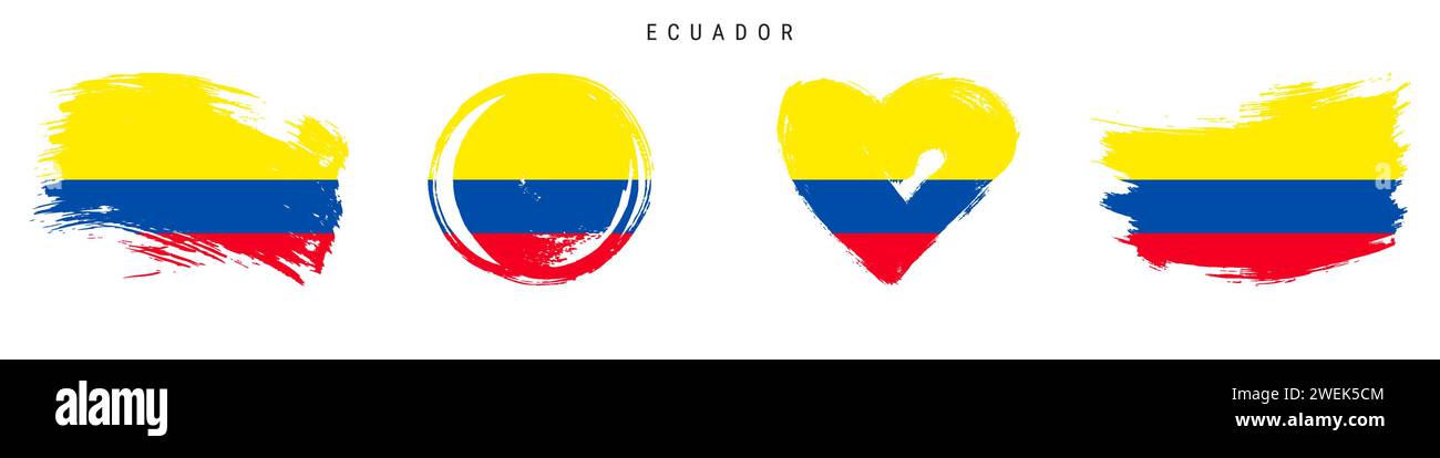 Ecuador hand drawn grunge style flag icon set. Ecuadorian banner in ...