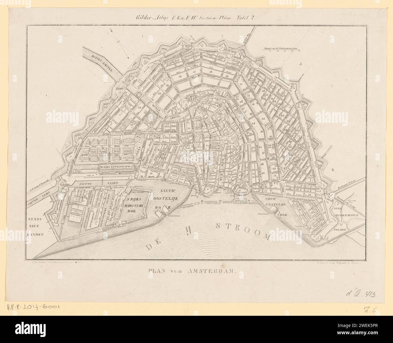Map of Amsterdam with division into civilian neighborhoods, Anonymous, 1838 - 1841 print Map of ...