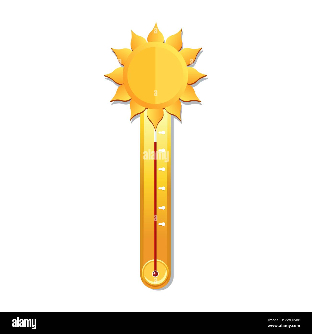 Vector yellow thermometer in hot summer weather conditions. Icon with ...