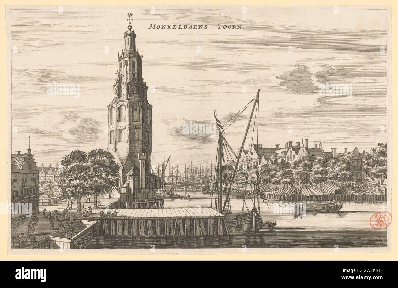 View of the Montelbaanstoren in Amsterdam, Jacob van Meurs (Possible), 1663 - 1664 print View of ...