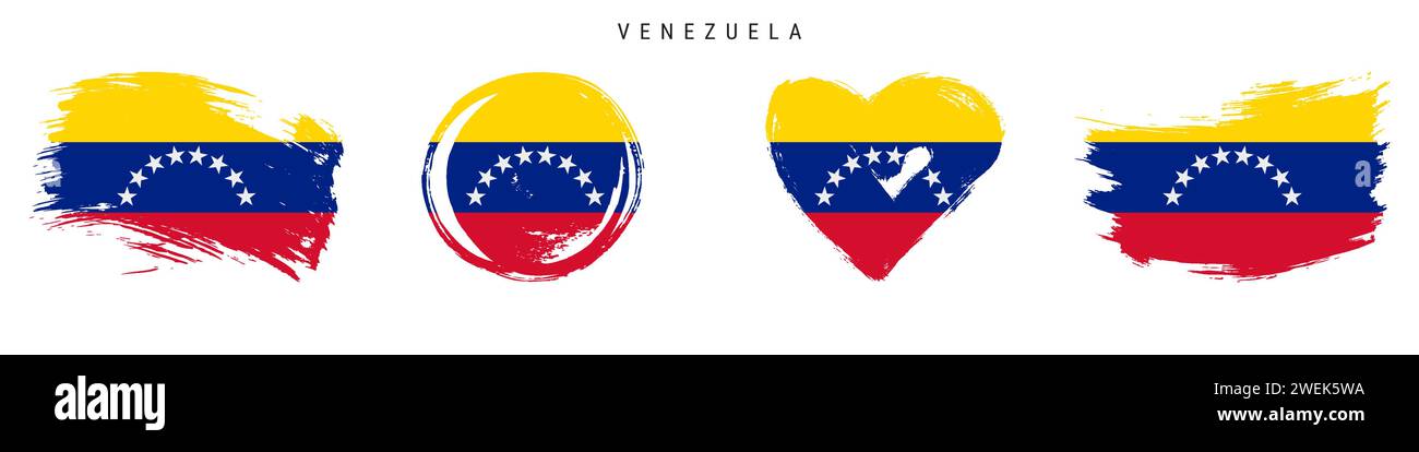 Venezuela hand drawn grunge style flag icon set. Venezuelan banner in ...