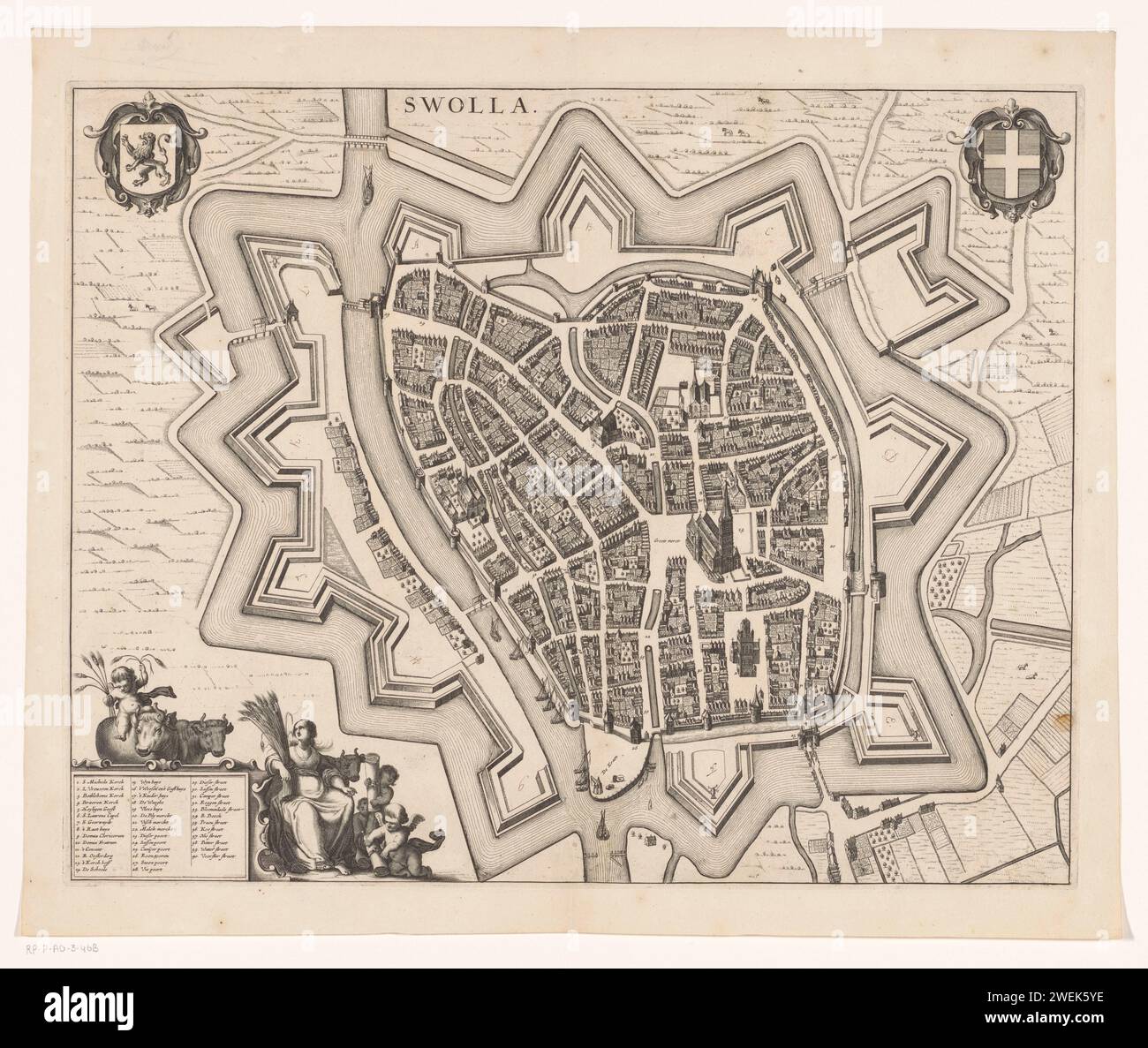 Map of Zwolle, Anonymous, 1657 print Map in a nutshell perspective. At ...