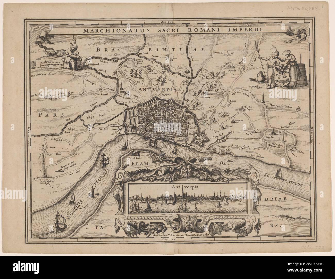 Map of Antwerp with cityscape, Anonymous, 1617 - 1622 print Map of ...