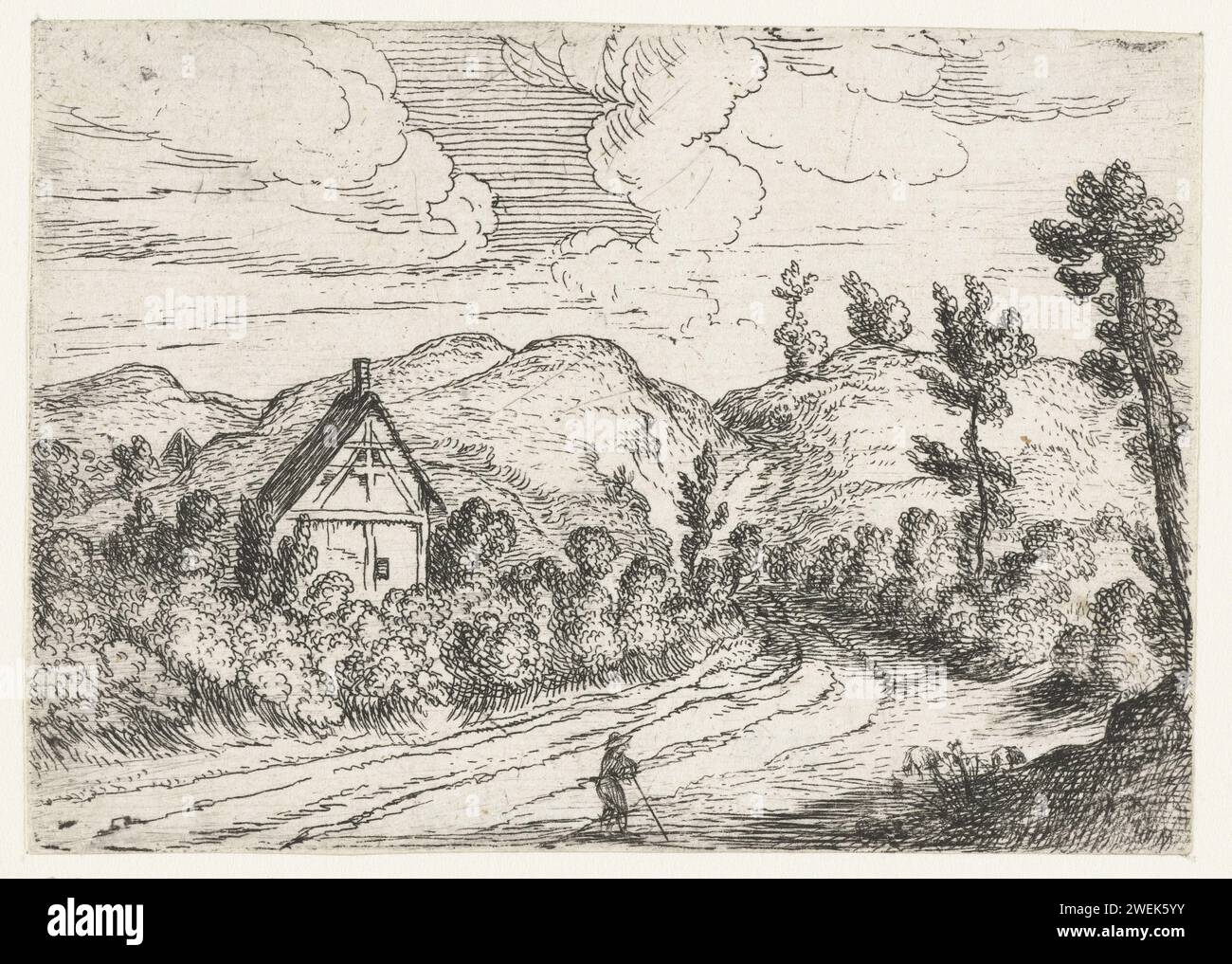 House surrounded by bushes, Lodewijk de Vadder, 1615 - 1655 print Hilly ...