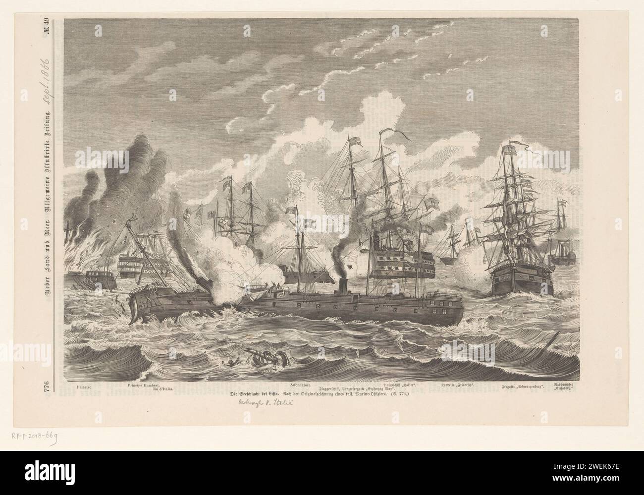 Battle of Lissa, 1866, Anonymous, 1866 print The Battle of Lissa on ...