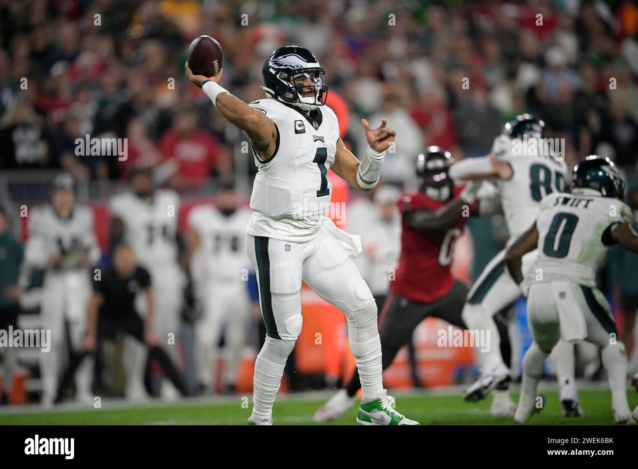 Philadelphia Eagles quarterback Jalen Hurts (1) throws a pass during ...
