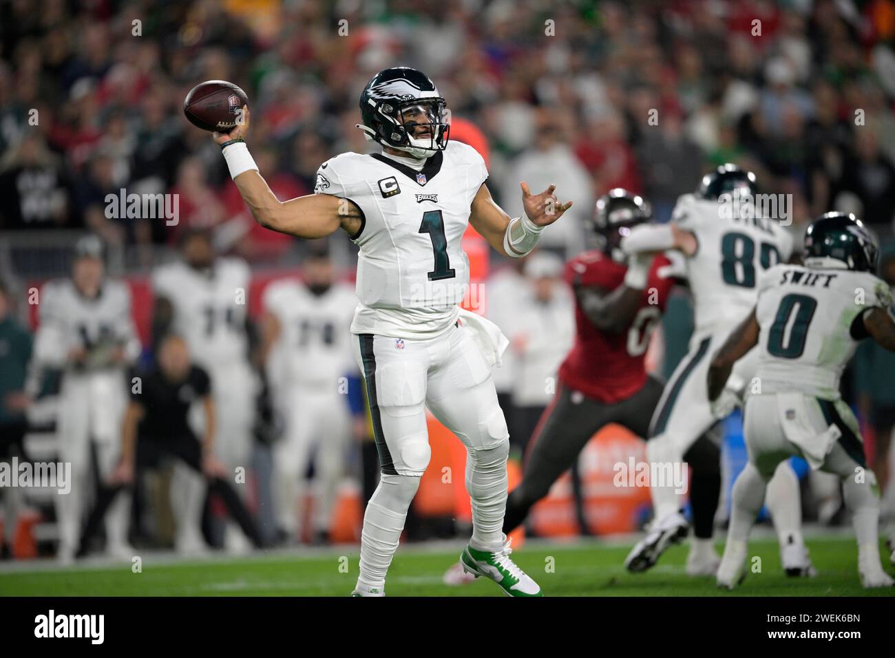 Philadelphia Eagles quarterback Jalen Hurts (1) throws a pass during ...