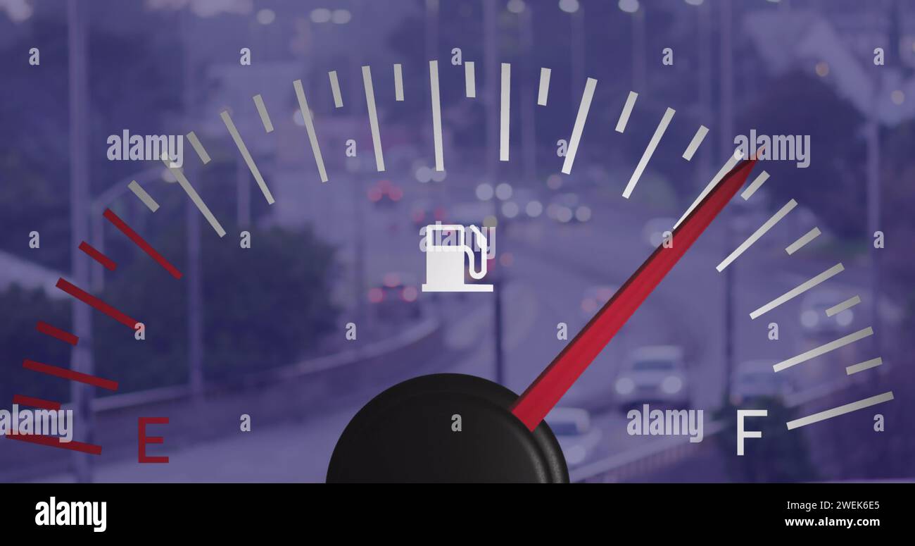 Image of speedometer over street Stock Photo - Alamy
