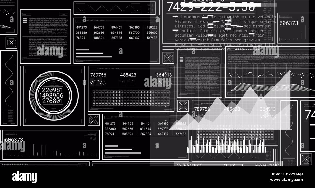 Image of digital data processing over black background Stock Photo - Alamy