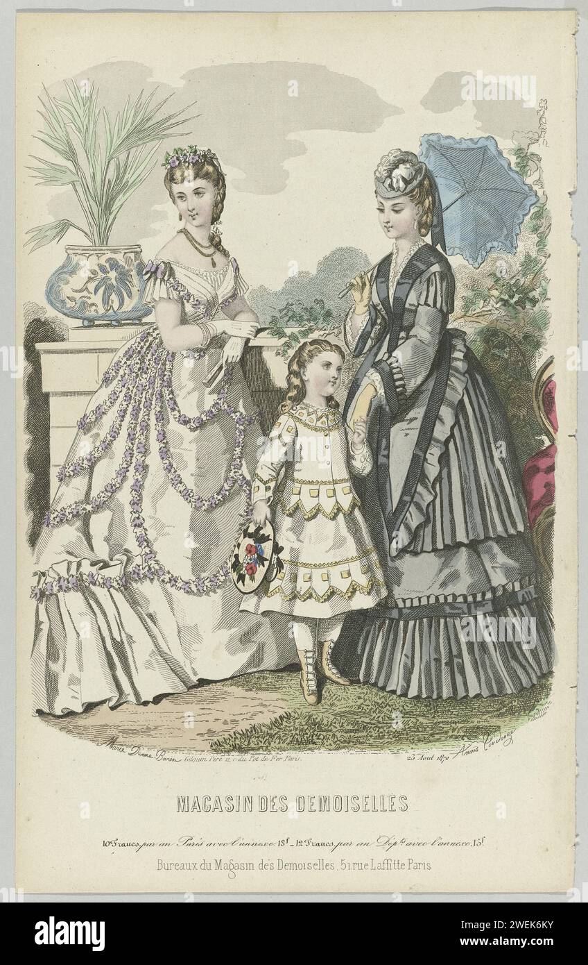 Demoiselle store, August 25, 1870, 1870 Two women and a girl at a ...