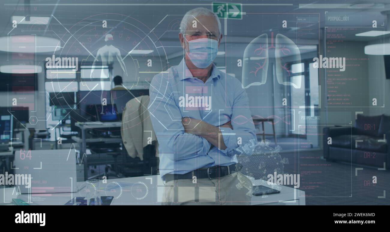 Image of digital interface showing medical data with colleagues in ...