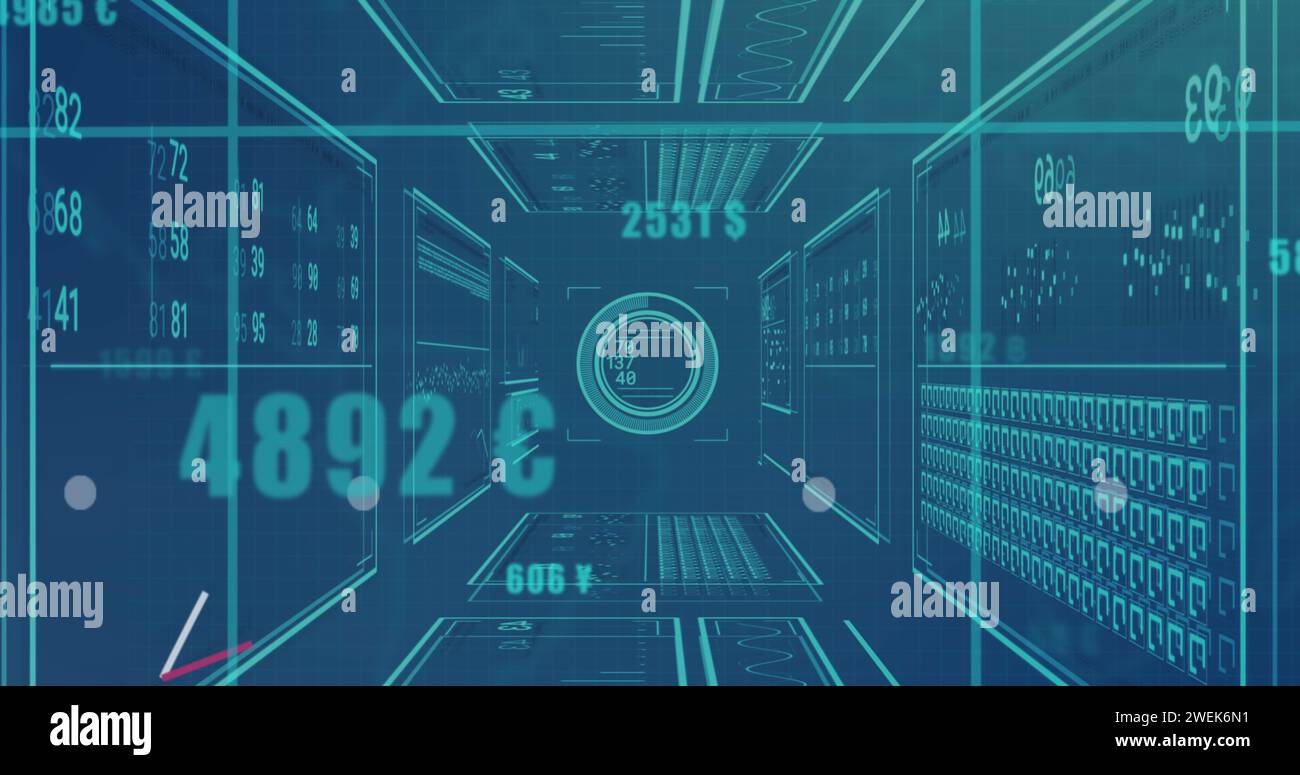Image of graph over data processing on blue background Stock Photo - Alamy