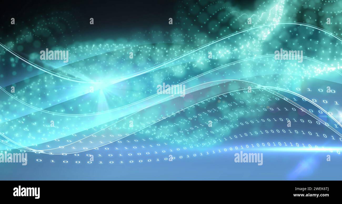 Image of blue wave and data processing over dark background Stock Photo - Alamy