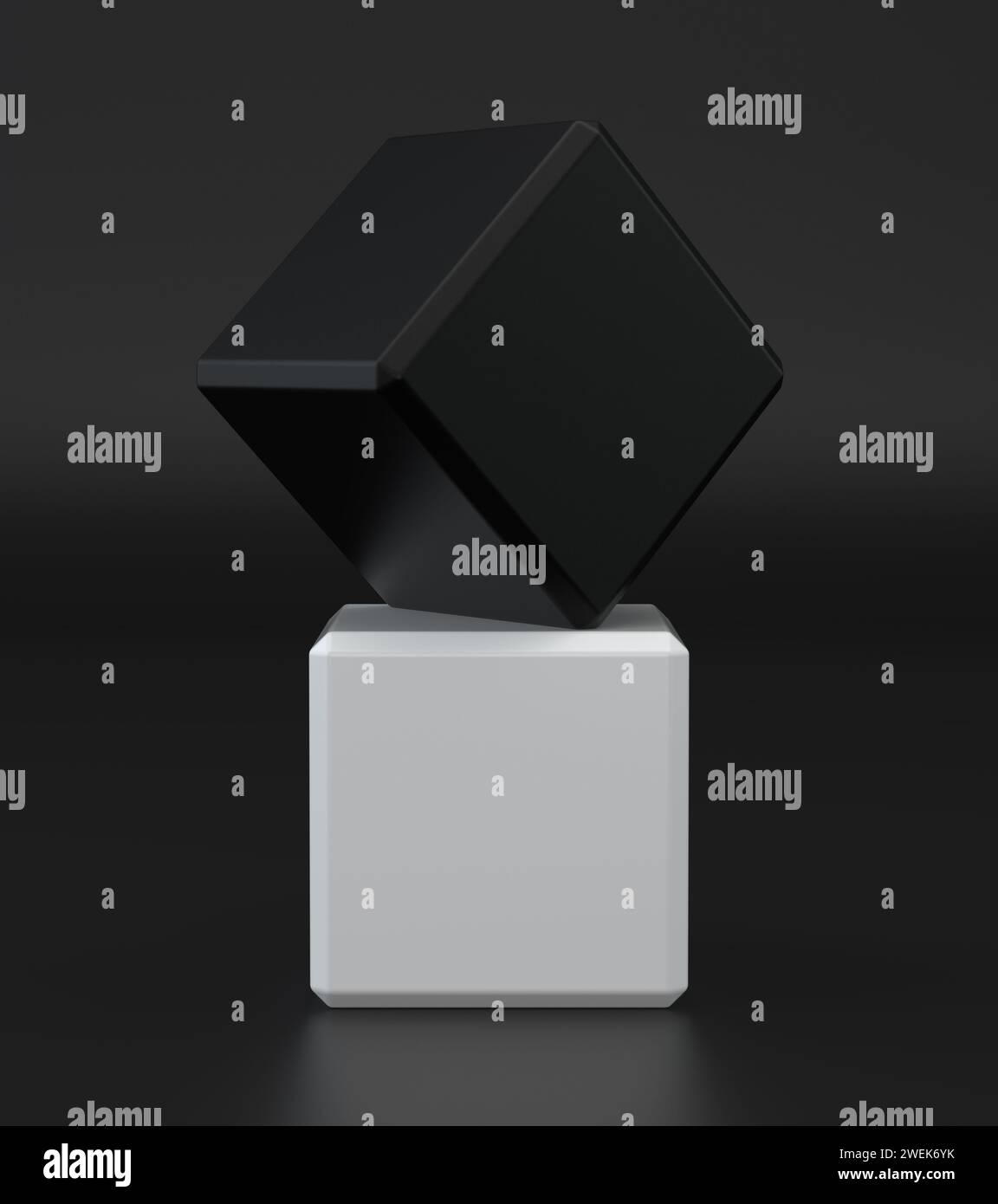 White and black cube with glossy texture on isolated dark background ...