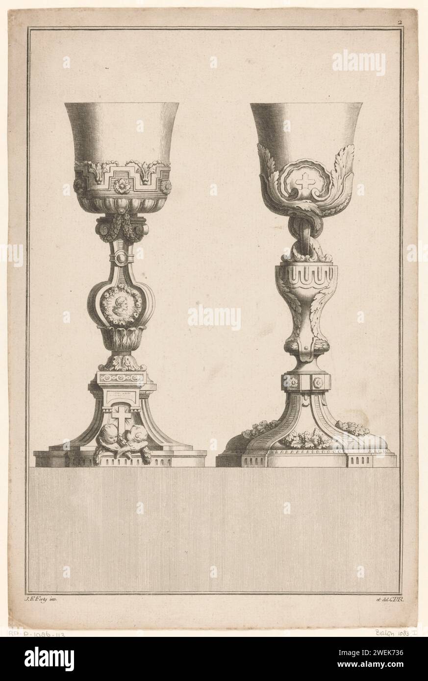 Kelken with crosses, 1775 - 1790 print Two ornamented chalices with ...