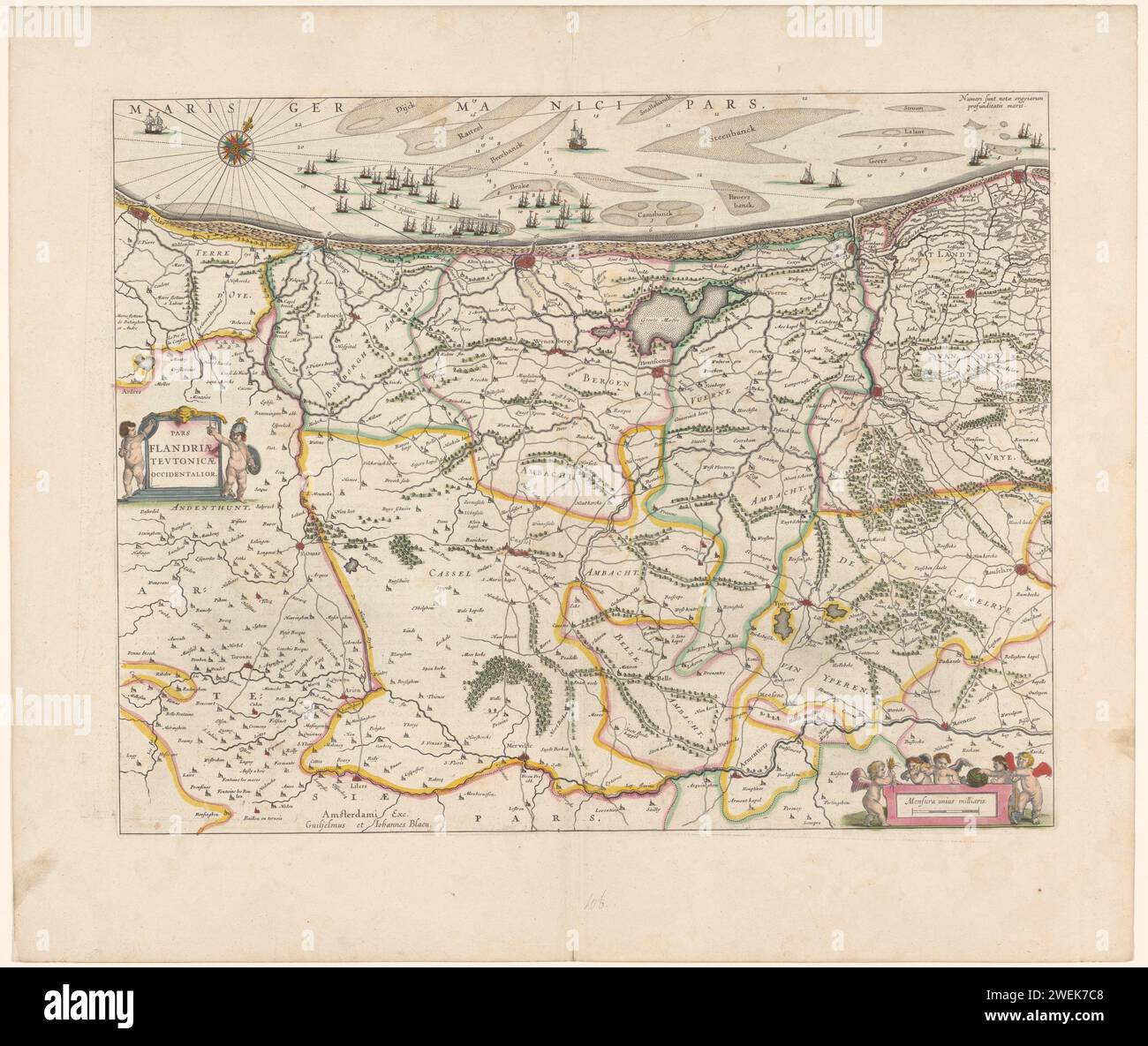 Map of the Western part of Flanders, Anonymous, 1635 print Map of the ...