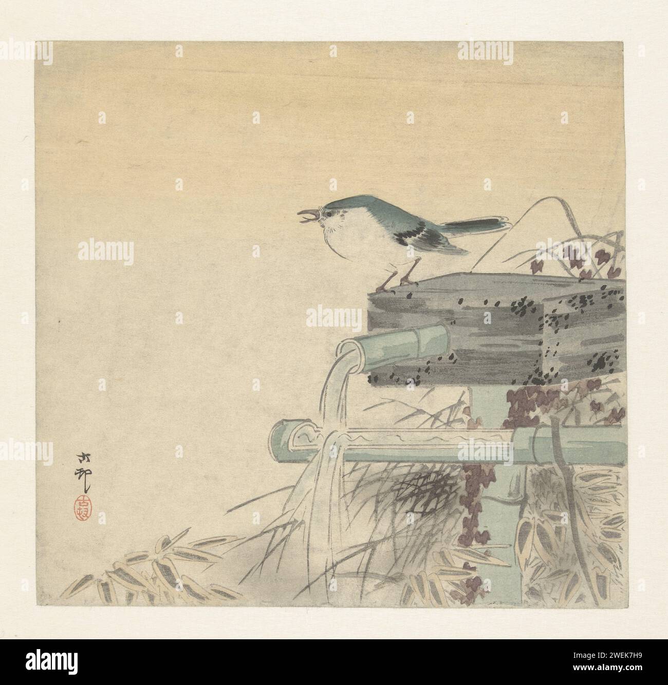 Blauwe Nachtegaal, Ohara Koson, 1900 - 1930 print Bird on bamboo ...
