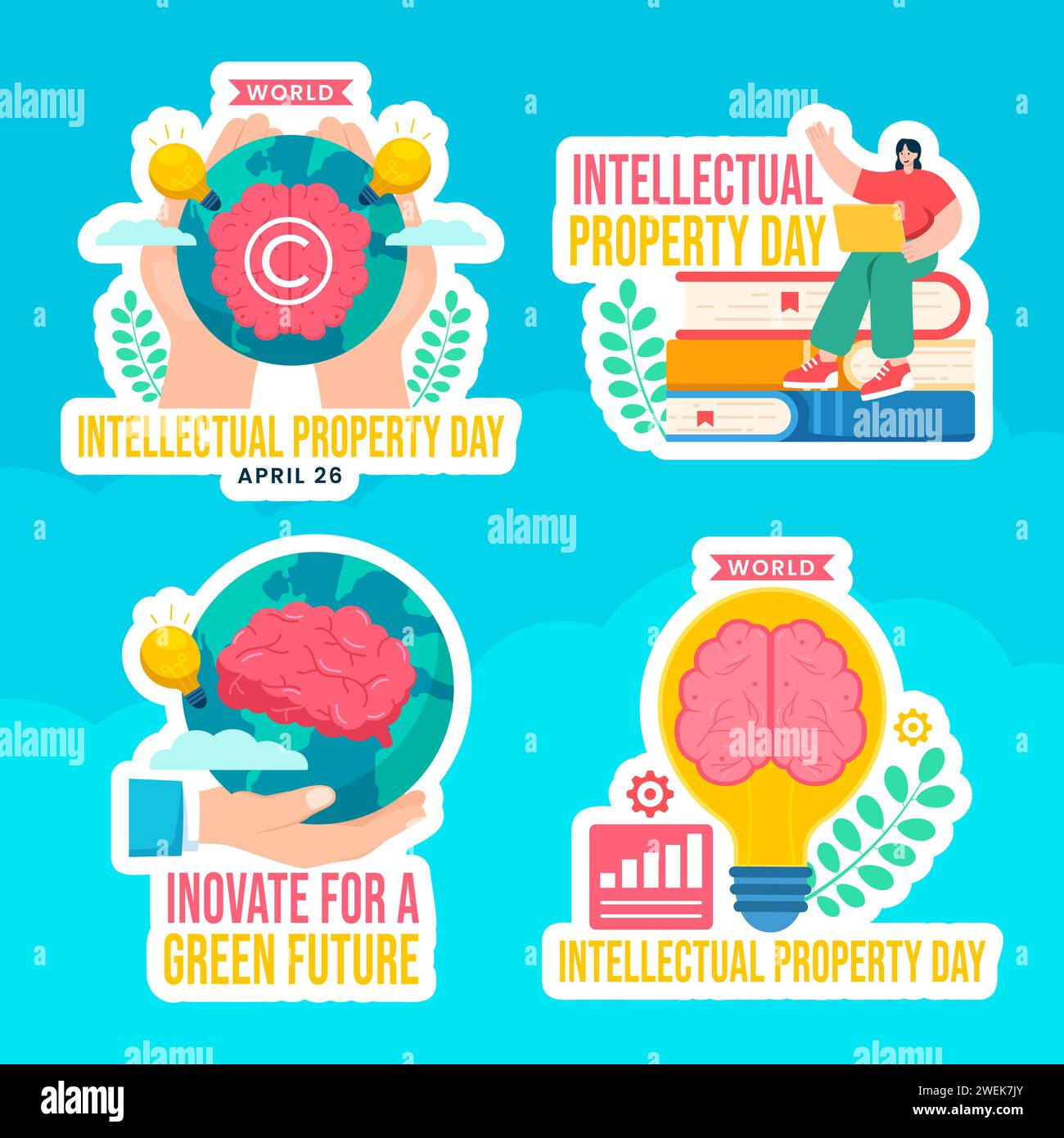 Intellectual Property Day Label Flat Cartoon Hand Drawn Templates ...