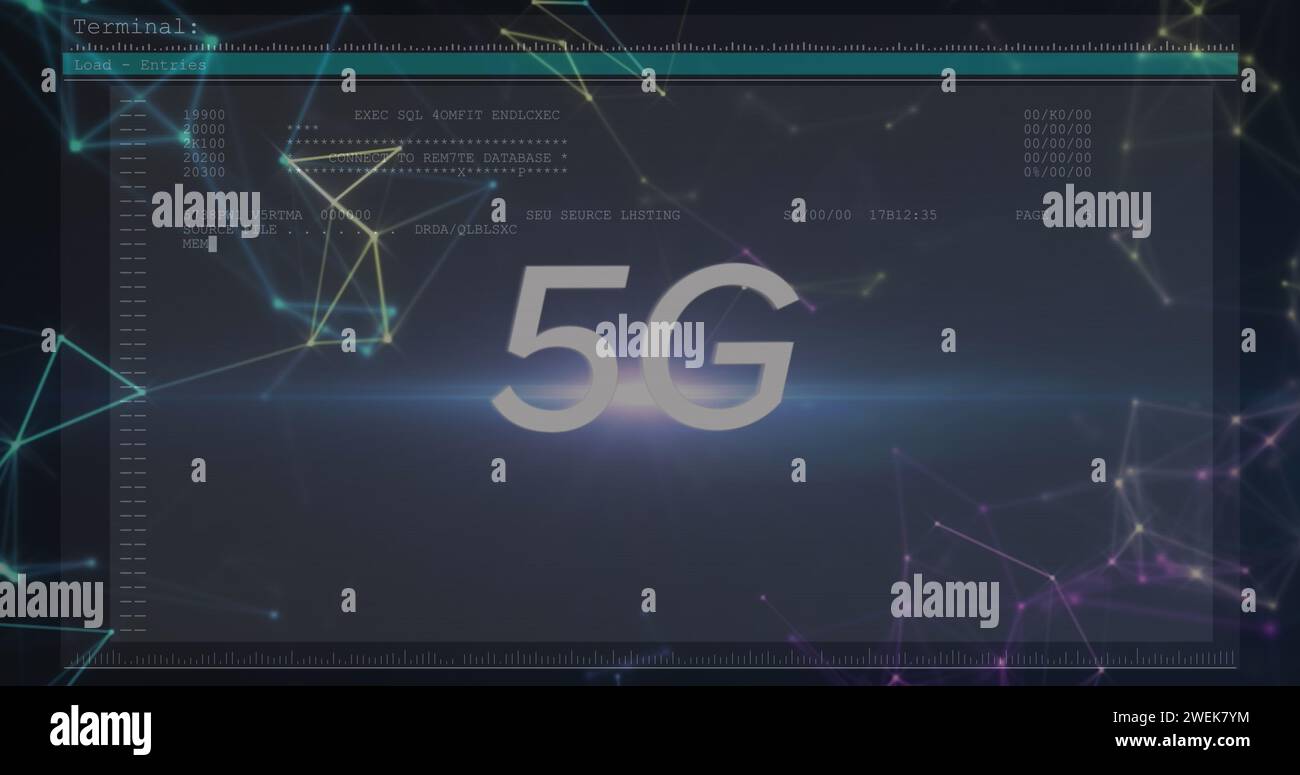 Image of 5g text and data processing with networks of connections on computer screen Stock Photo ...