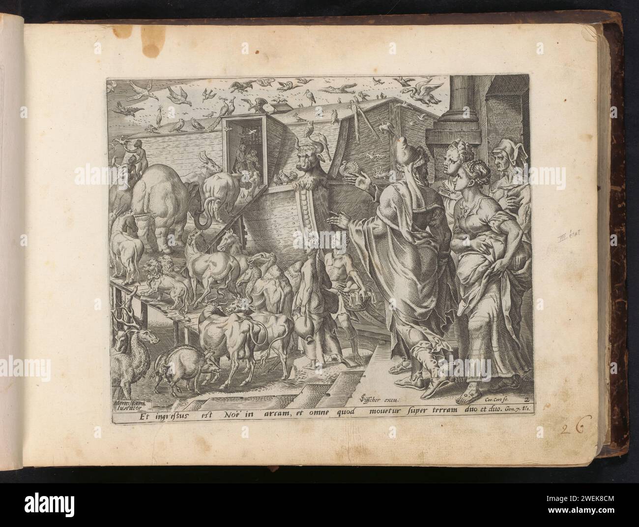 Noah goes with his family and the animals on board the Ark, 1646 print ...
