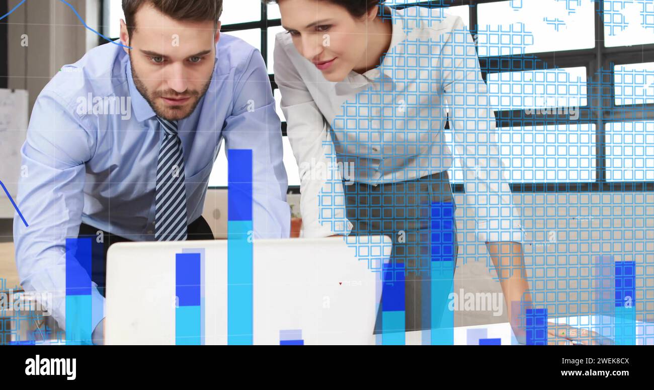 Image of world map data processing over diverse business people in ...