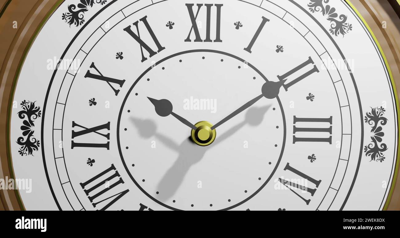 Image of clock ticking over black background Stock Photo - Alamy