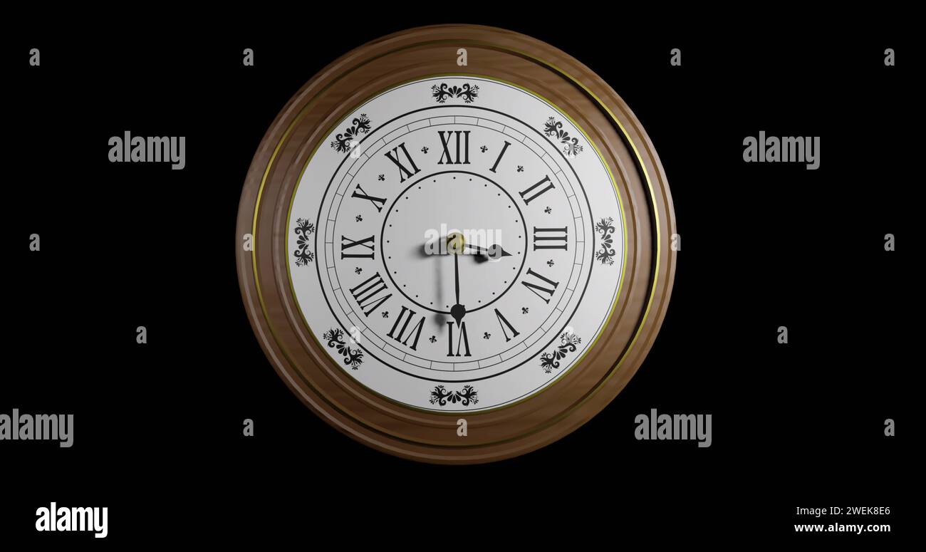 Image of clock ticking over black background Stock Photo - Alamy