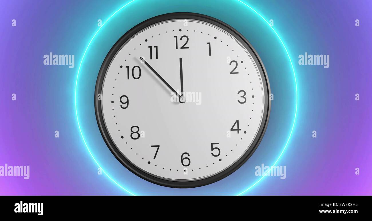 Image of clock ticking over pink circles background Stock Photo - Alamy
