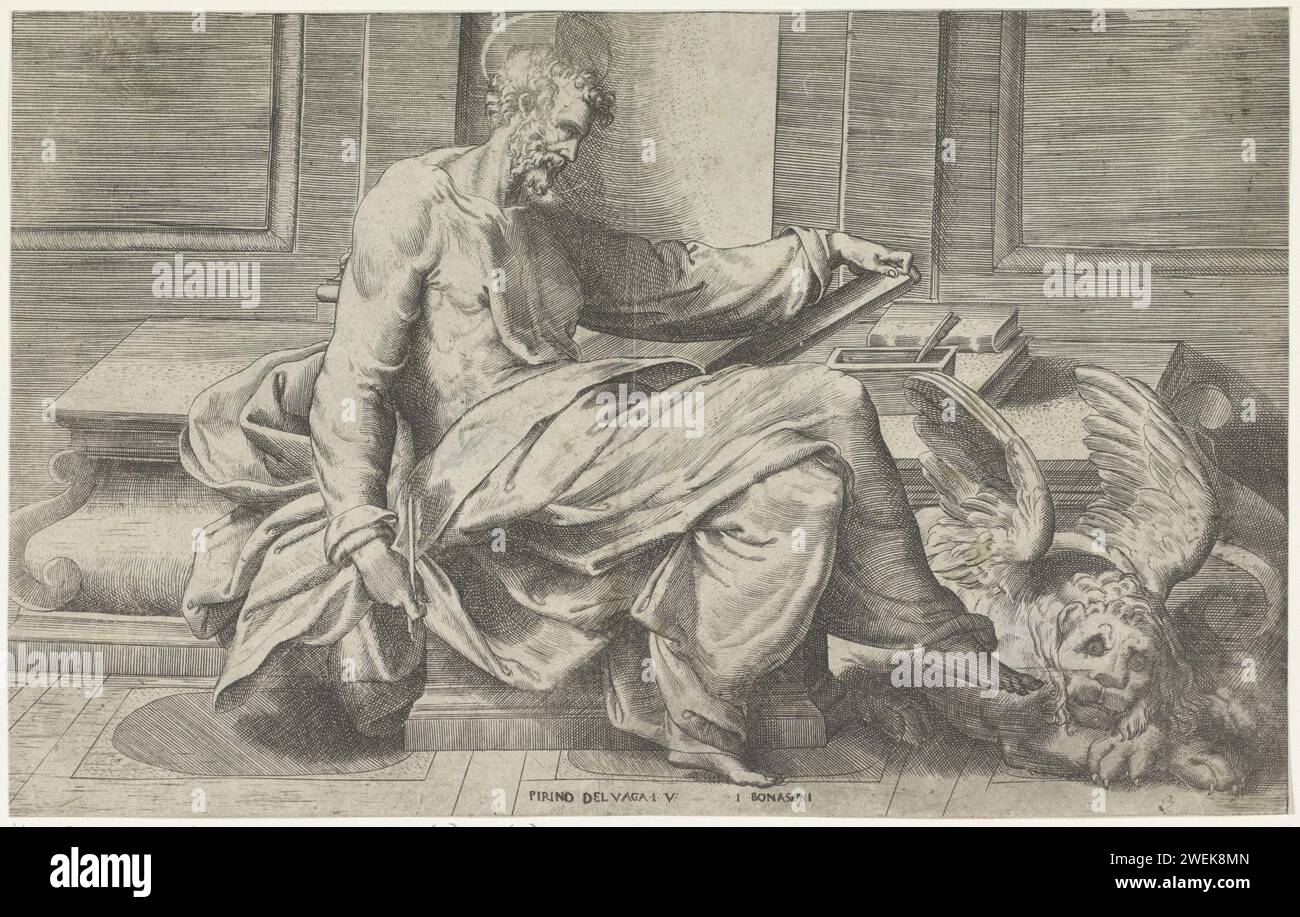 Holy Marcus writes his gospel, Giulio Bonasone, After Perino del Vaga ...