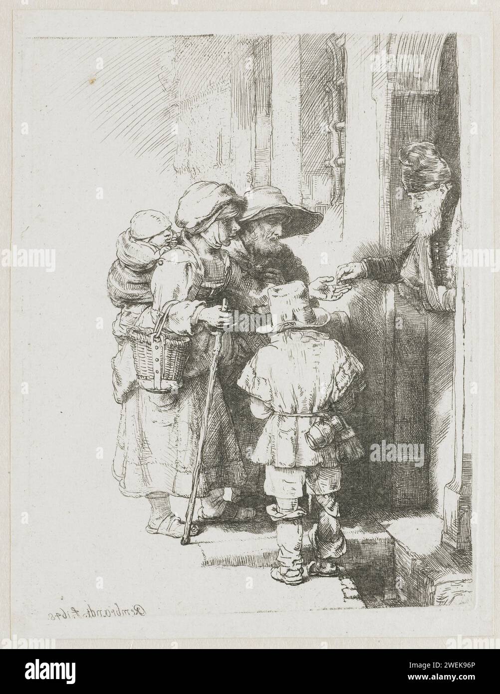 A Blind Hurdy-Gurdy Player and Family Receiving Alms, Rembrandt van ...