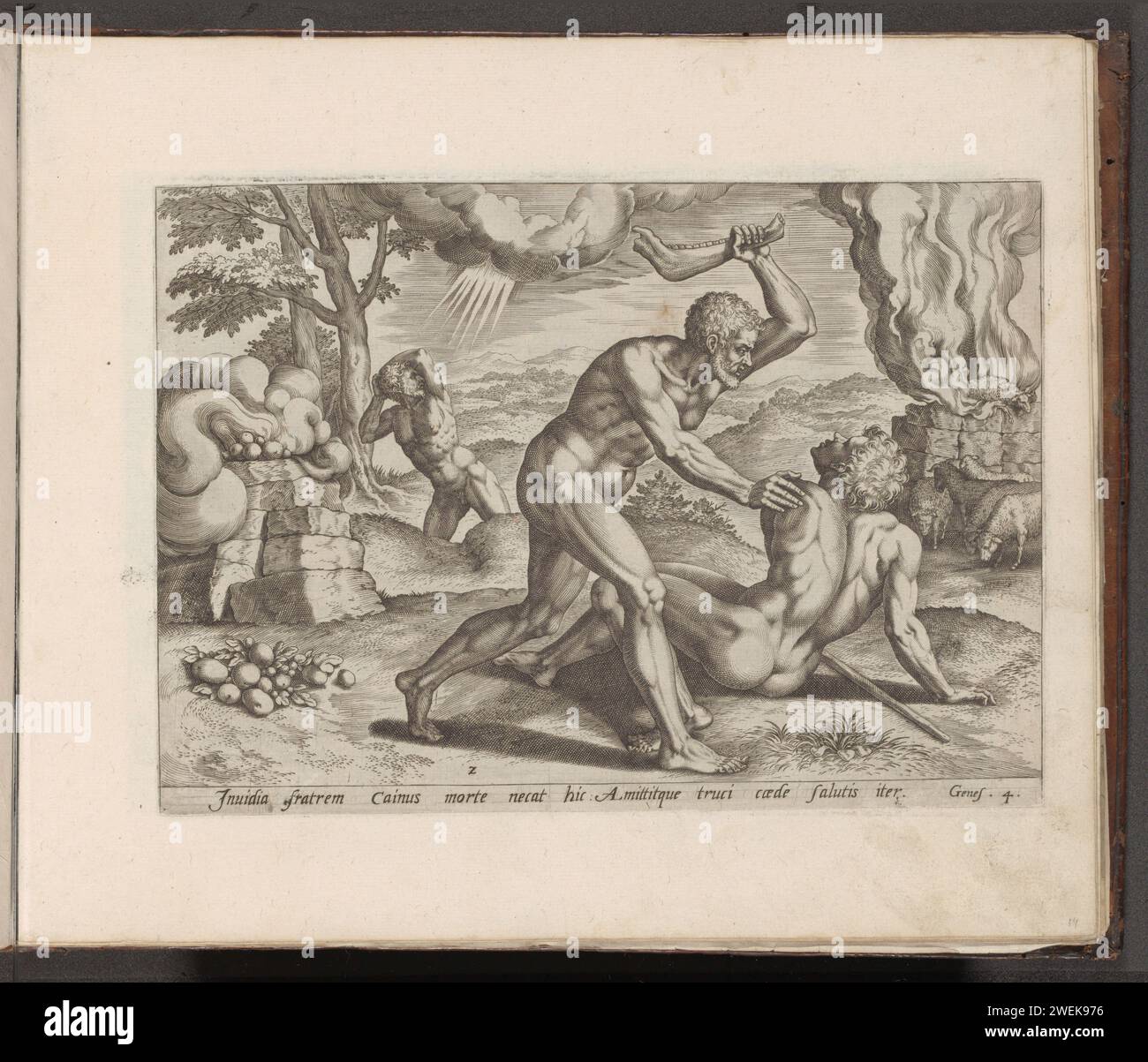 Cain kills Abel, 1579 print Cain kills his brother Abel with the ...