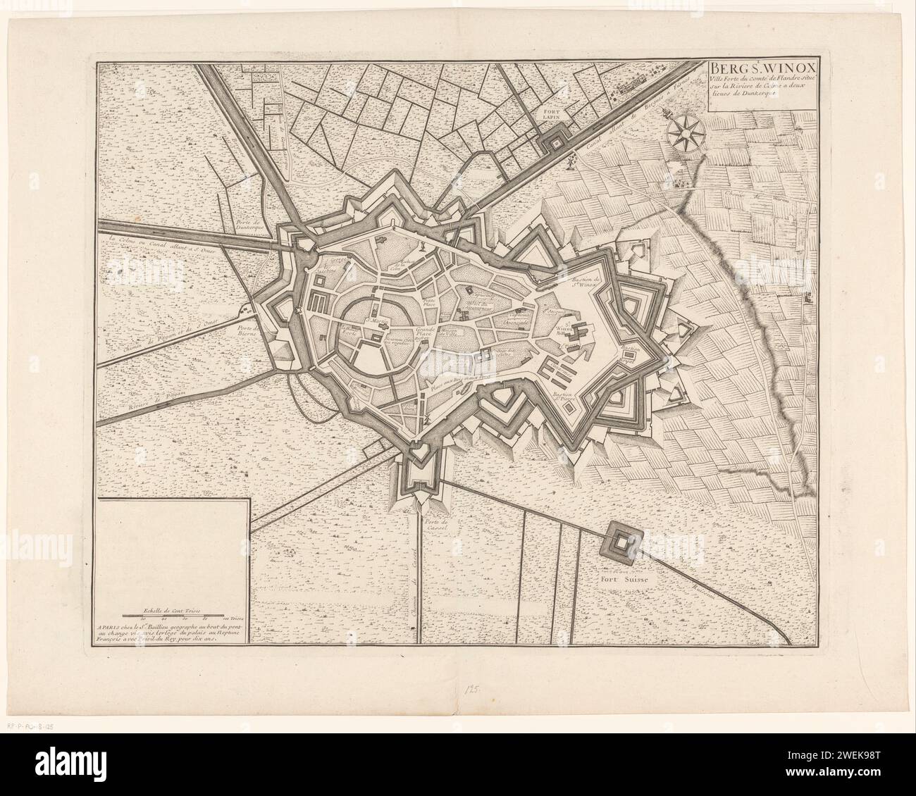 Fortress map of Sint -Winoksbergen, Anonymous, 1690 - 1744 print ...