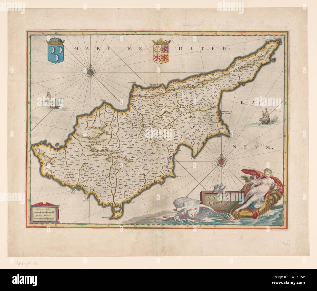 Map of Cyprus, Anonymous, 1642 - 1648 print At the bottom right a show ...
