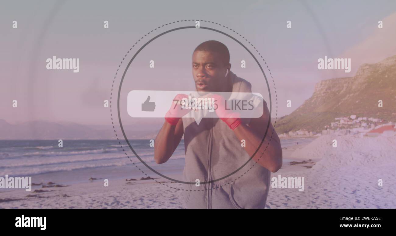 Speech bubble with increasing likes against african american male boxer ...