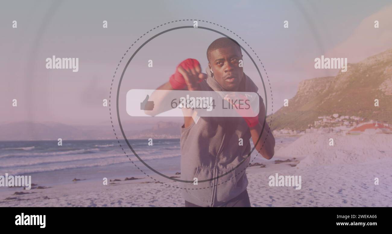 Speech bubble with increasing likes against african american male boxer ...