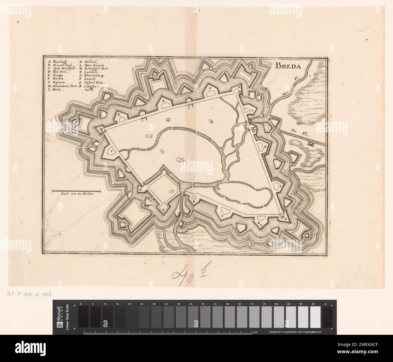 Vesting map of Breda, Caspar Merian, after Johann Merck, 1654 - c. 1700 print Vesting map of ...