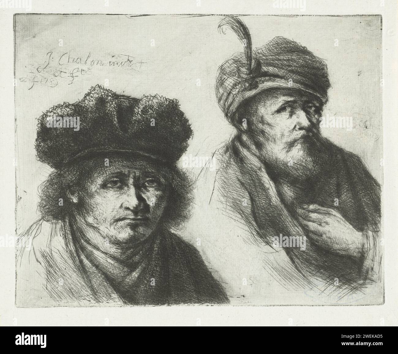 Two men, with hat and turban, Jan Chalon, 1789 print The left portrait ...