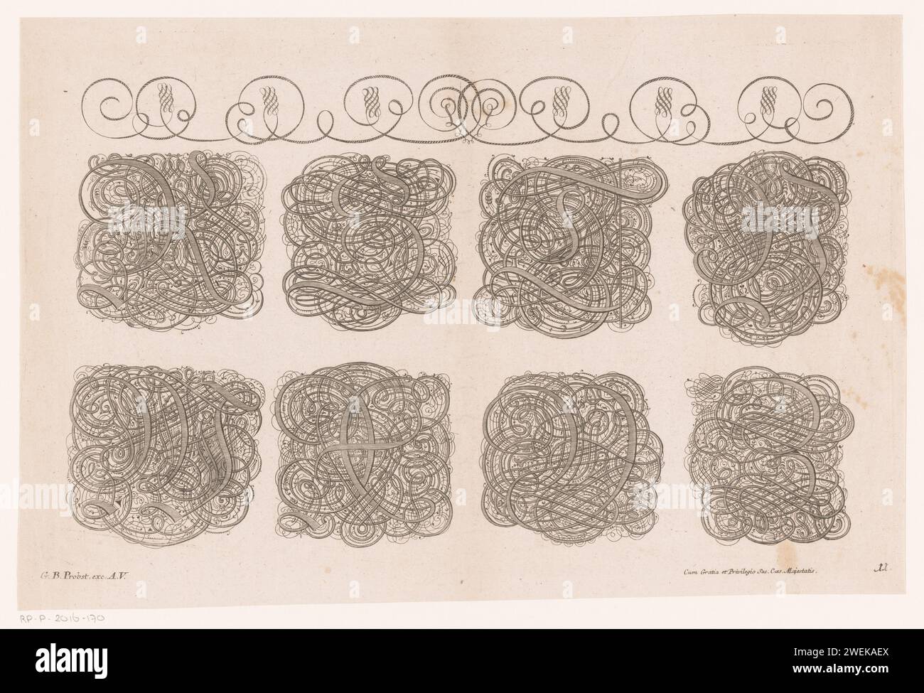 Gekalligrafeerde letters, Johann Jacob Losenauer, 1766 - 1790 print ...