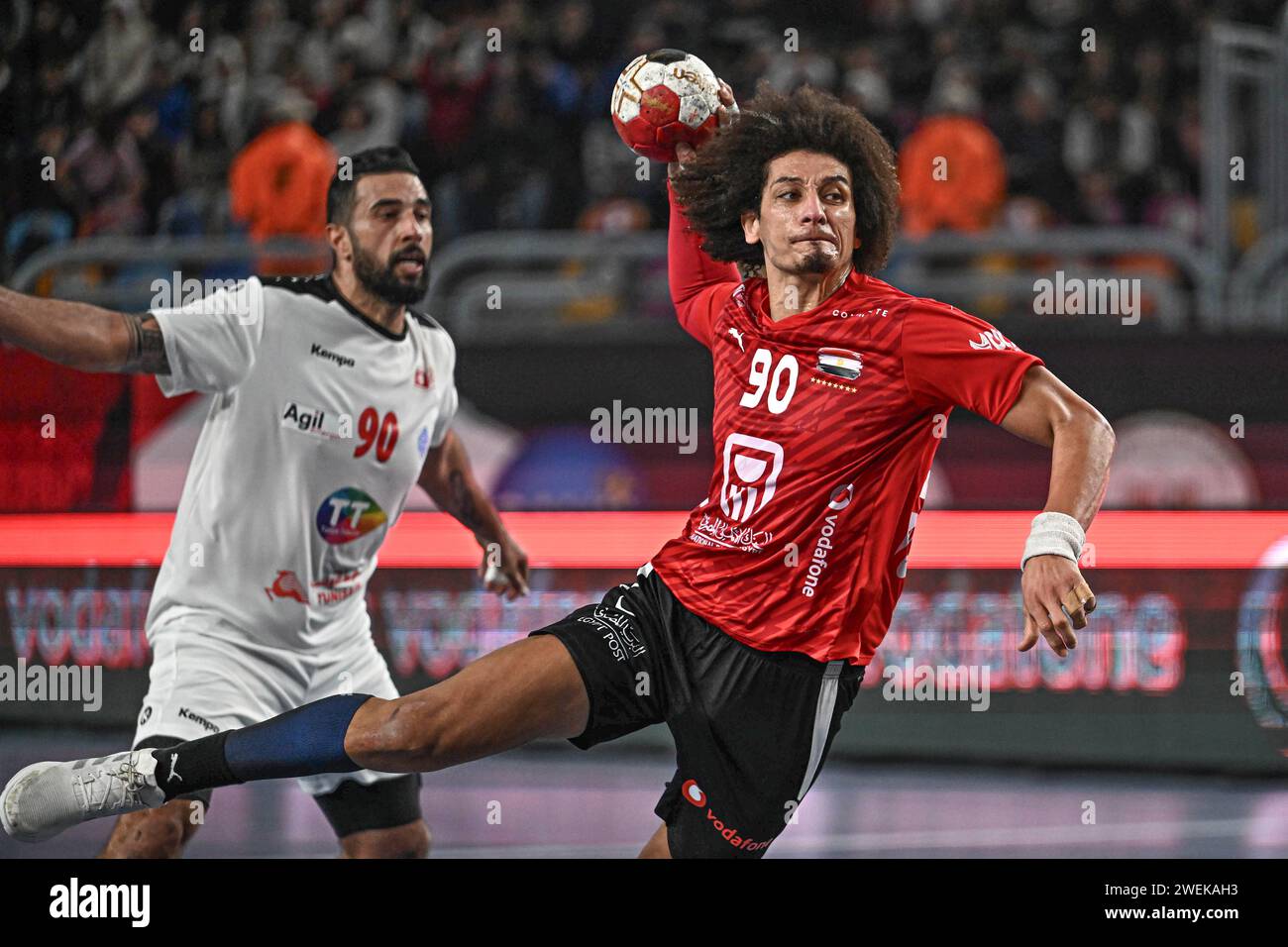 Cairo, Egypt. 25th Jan, 2024. Ali Mohamed (R) of Egypt competes during ...