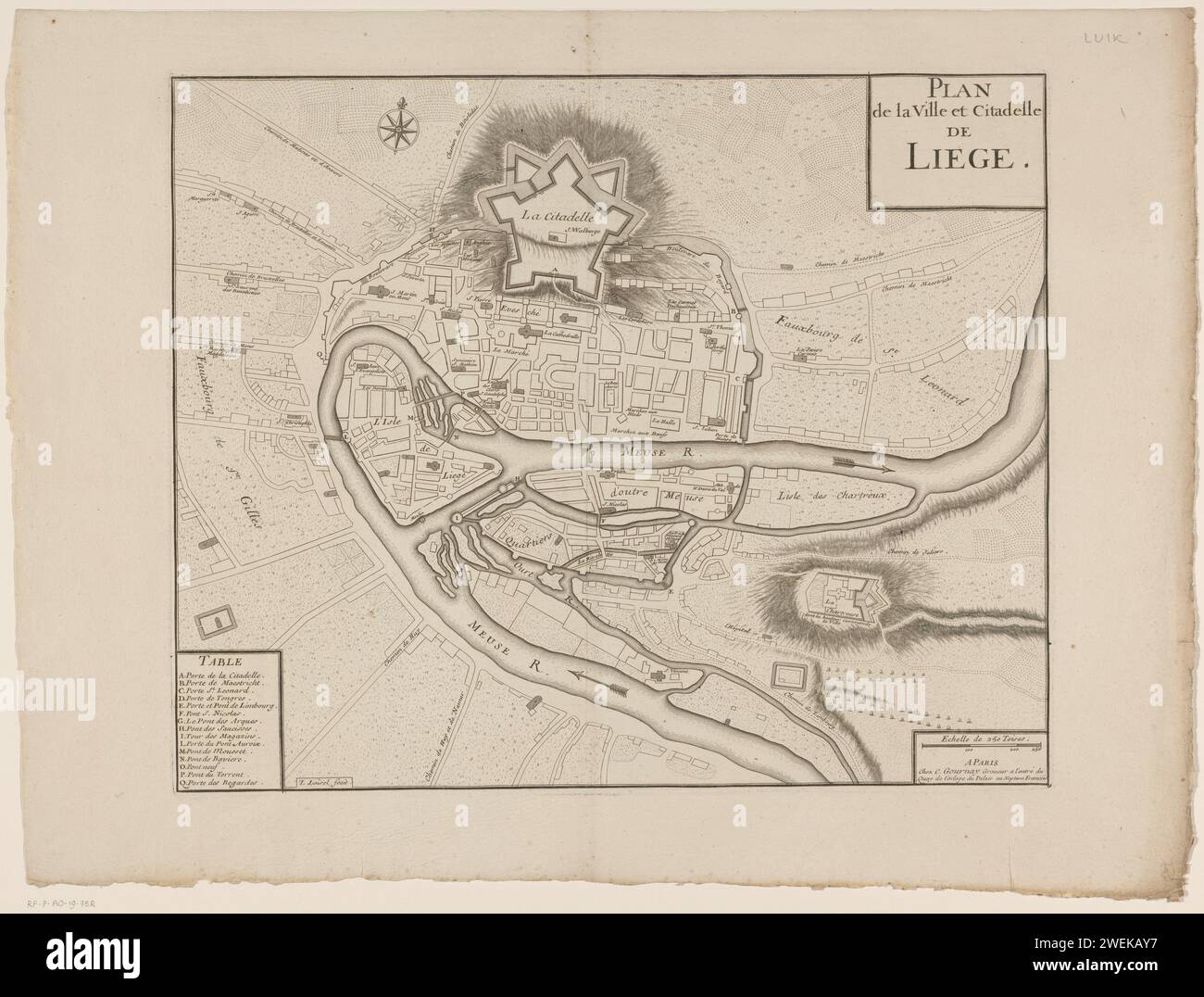 Map of Liège, L Loisel, 1690 - 1705 print Map of Liège. At the top right the title cartouche ...