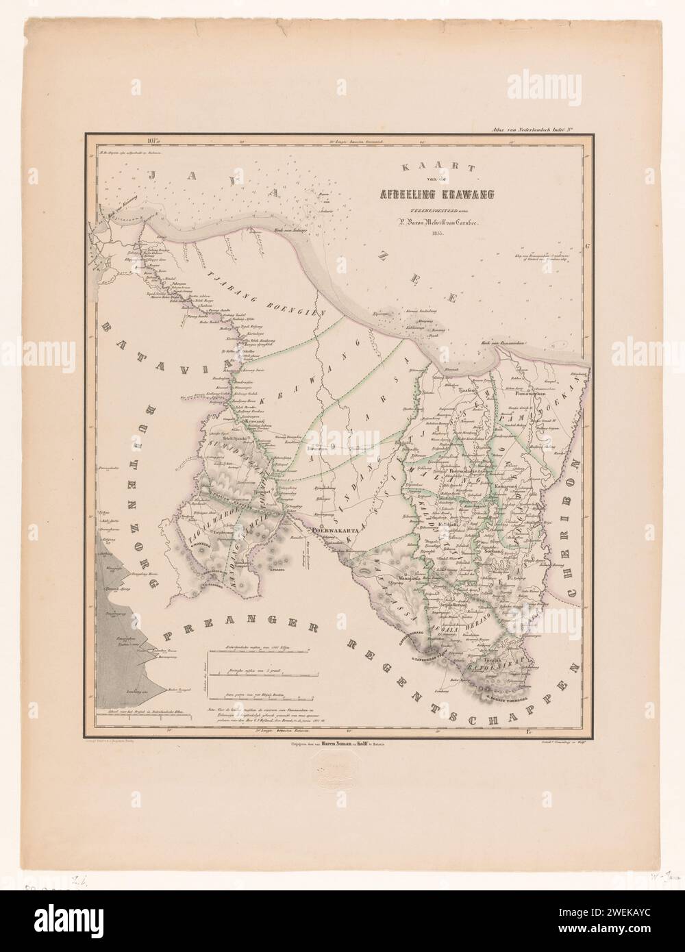 Map of the Regentschap Karawang on Java, F. Cronenberg, 1853 print Map ...