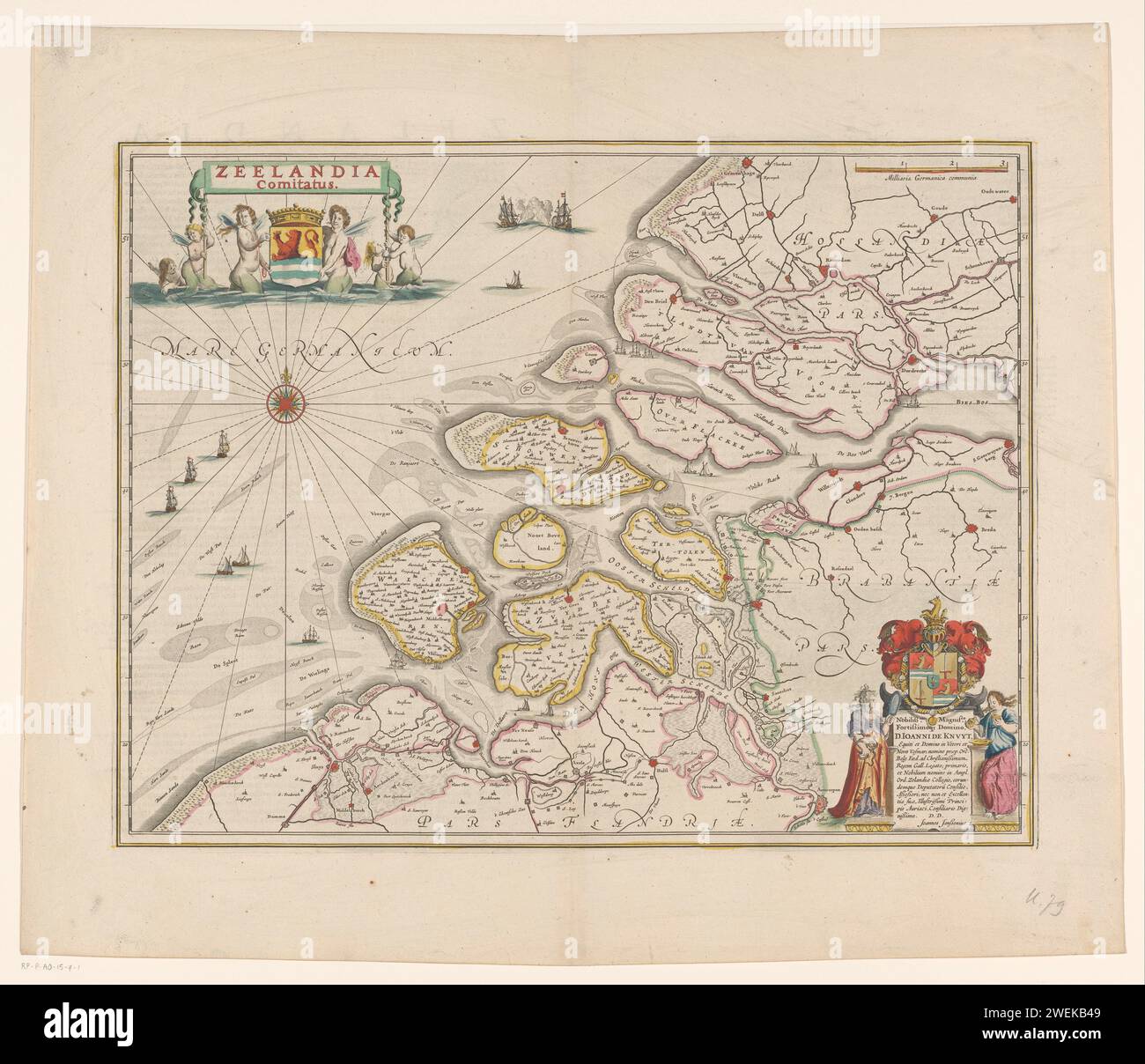 Map of Zeeland, Anonymous, 1666 print At the top left the title and the ...