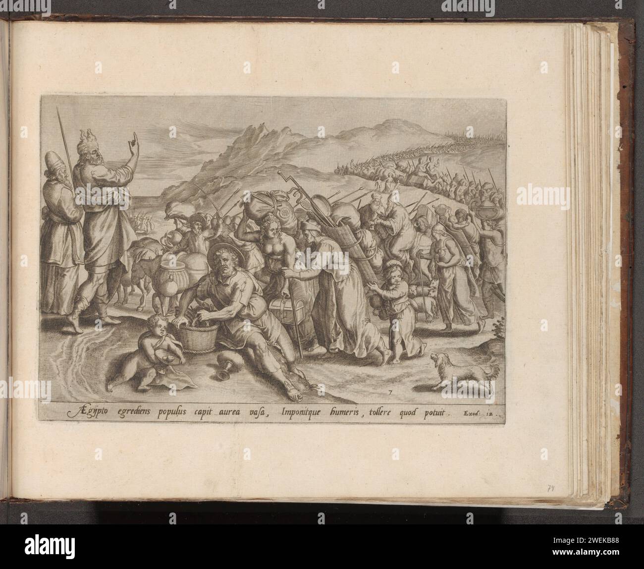Exodus from Egypt, 1579 print In the foreground Moses and Aaron who ...