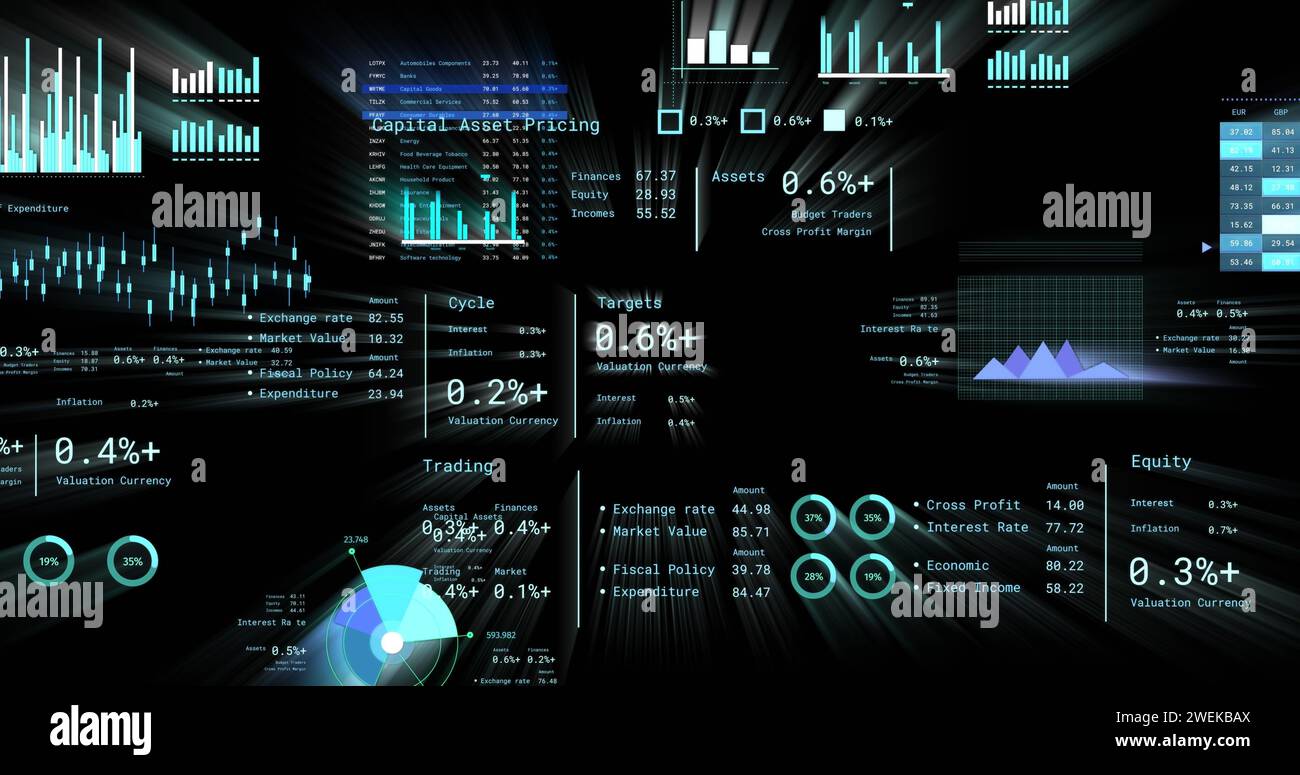 Image of financial data processing with numbers over black background ...