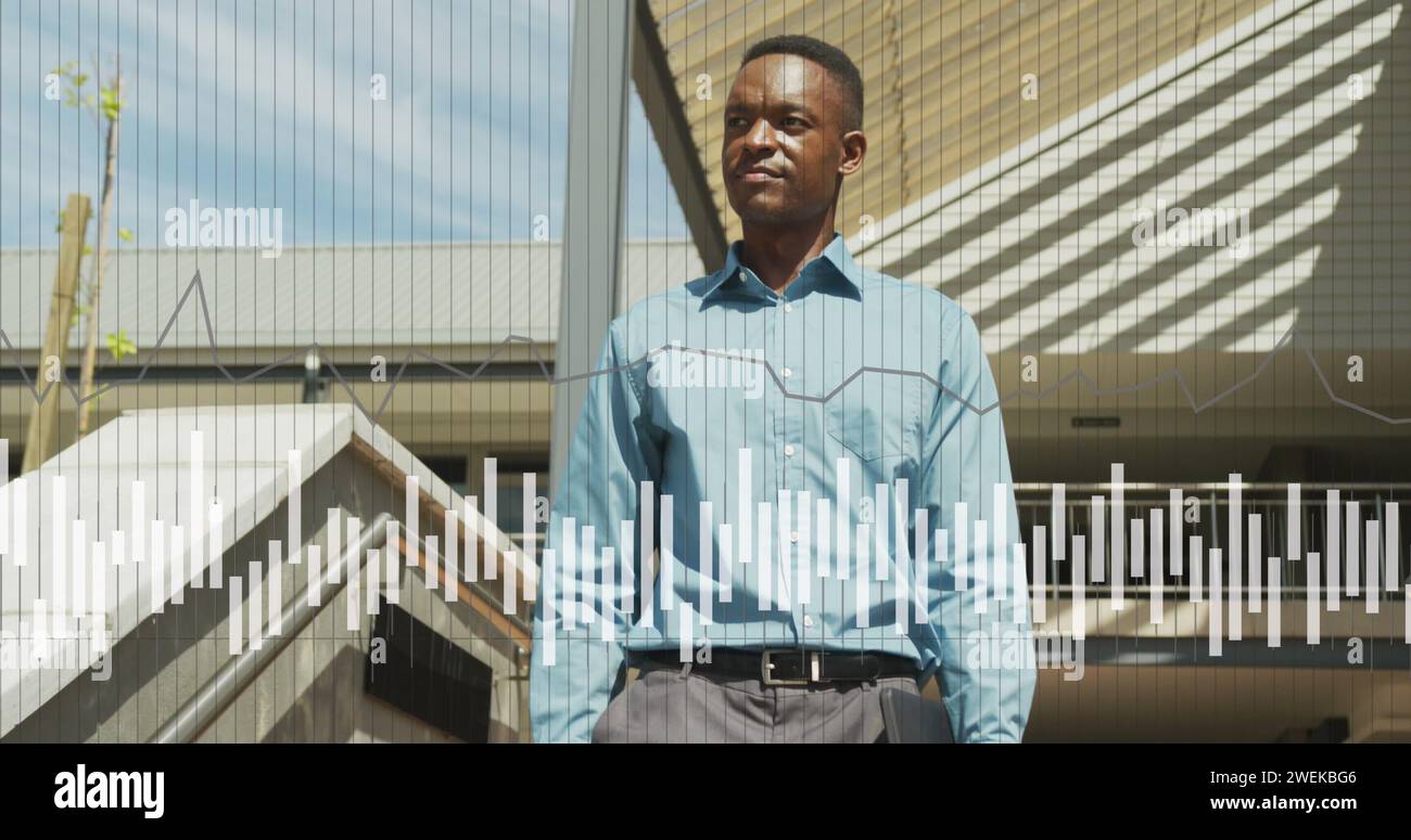 Image of data processing over african american businessman in office ...