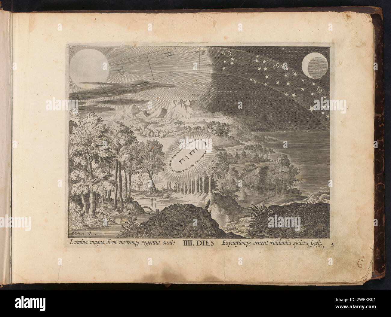 Fourth Day Day: Creation of Sun, Moon and Stars, 1646 print In a ...