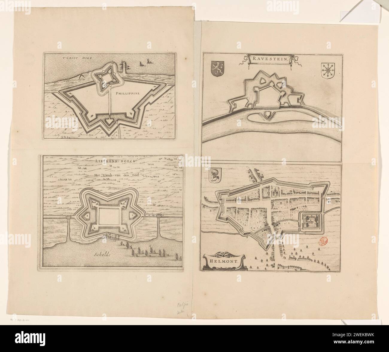 Fortress map of Philippine, Fort Liefkenshoek, Ravenstein and Helmond, Anonymous, c. 1698 - c ...