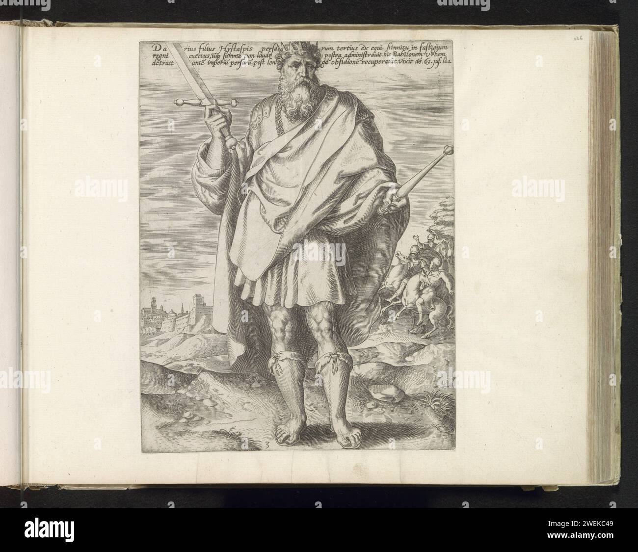 Koning Darius, anonymous, 1585 print King Darius of Persia standing ...