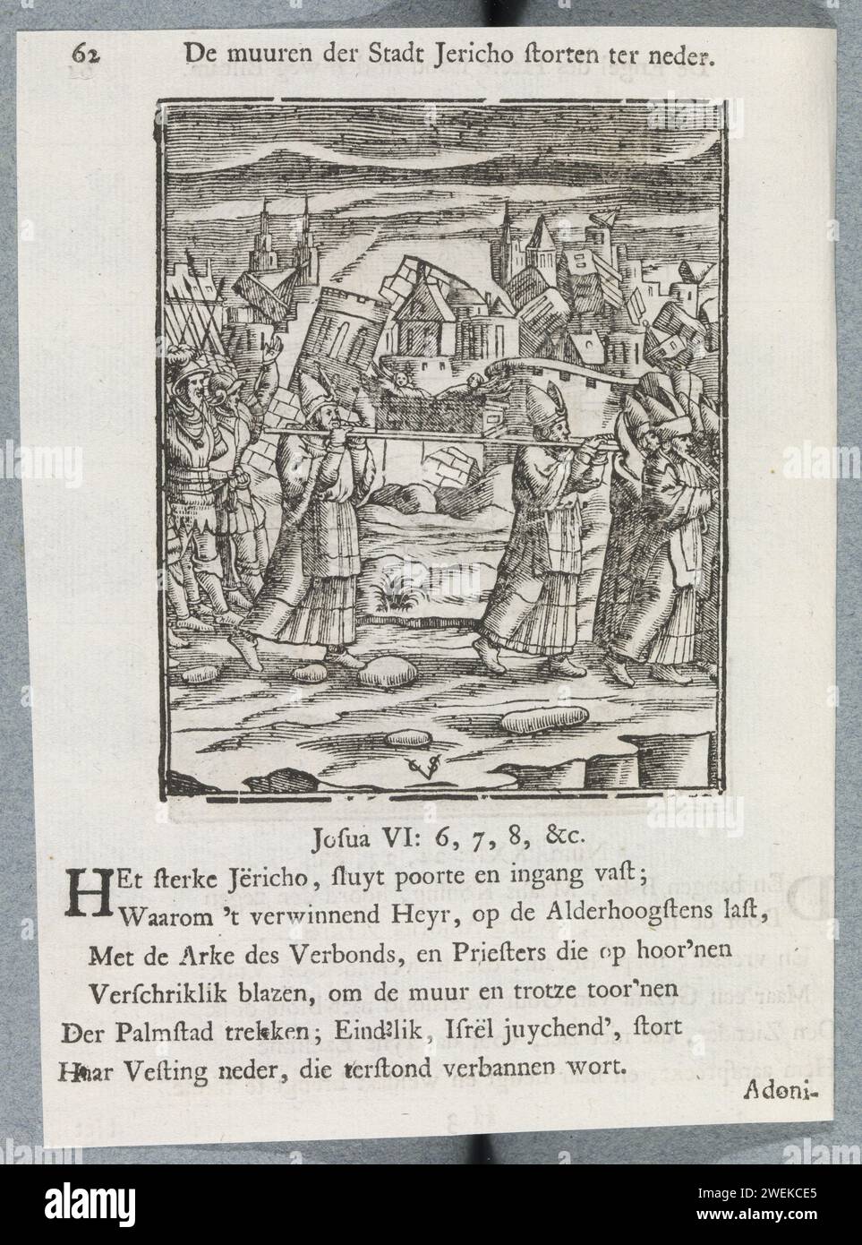 Fall of Jericho, 1740 print The Ark of the covenant pulls around ...